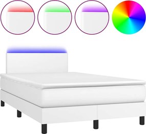 Box spring postel s matrací a LED bílá 120x200 cm umělá kůže 3134094