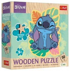 Puzzle dřevěné nepravidelné tvary Lilo a Stitch 50 dílků 19,8x25,8cm v krabici 20x20x6cm