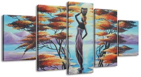 Gario Ručně malovaný obraz Africká žena s košíkem - 5 dílný Rozměry: 150 x 70 cm
