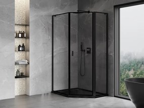 Mexen Mist L, pětiúhelníkový sprchový kout s křídlovými dveřmi, 80 x 90 cm, 8mm čiré sklo, černý profil, 8A8L-080-090-70-70-P