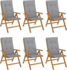 Skládací polohovací křesla s polštáři, 6 ks, masivní teak 3196494