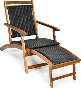 Costway Lehátko skládací zahradní lehátko s výsuvnou nožní částí a ergonomickou