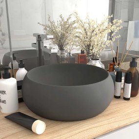 Luxusní umyvadlo kulaté matné tmavě šedé 40 x 15 cm keramické 147005