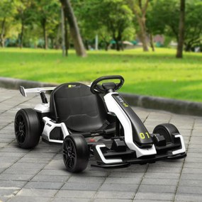 HOMCOM Elektrický Go-Kart pro Děti 6-12 Let 24V 12km/h s Nastavitelným Sedadlem, Drift Go-Kart s Klaksonem, Světly a Hudbou, Bílý