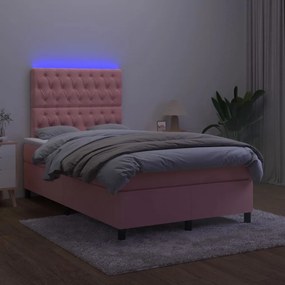 Box spring postel s matrací a LED růžová 120x200 cm samet 3136298
