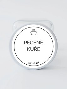 Samolepka na kořenky PEČENÉ KUŘE bílá 5 cm základní písmo