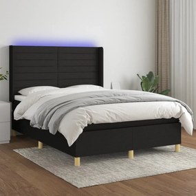 Box spring postel s matrací a LED černá 140x200 cm textil 3138959
