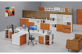 Kombinovaná kancelářská skříň PRIMO WHITE, 1087 x 800 x 420 mm, bílá/třešeň