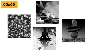 Set obrazů harmonie Feng Shui v černobílém provedení Varianta: 4x 40x40