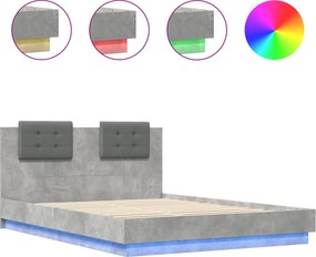 Rám postele s čelem a LED osvětlením betonově šedý 150x200 cm 3210006