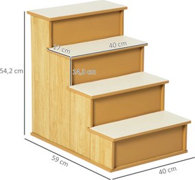 PawHut Schody pro domácí mazlíčky, pro psy/kočky, 4 stupně, krátký plyš, do 30 kg, 40 x 59 x 54,2 cm, přírodní
