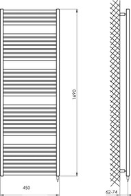 Aqualine Aqualine, TONDI-E elektrické topné těleso, rovné, 450x1690 mm, 600W, černá mat, DE446T