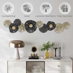 HOMCOM Nástěnný obraz, nástěnná dekorace s kovovým rámem, moderní styl, černá+zlatá