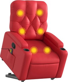 Zvedací masážní polohovací křeslo červené umělá kůže 3204784