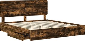 Postel s úložným prostorem se zásuvkou Kouřový dub 180 x 200 cm 3412662