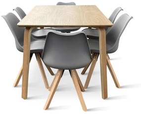 Dřevěný jídelní set ZAHA dekor dub + 6x židle Gina šedá