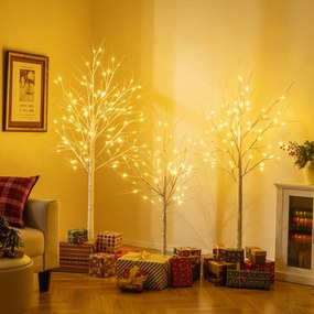 Costway Sada 3 svítících LED bříz 120/150/180 cm, bílá