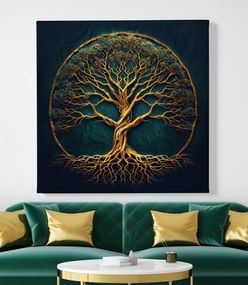 Obraz na plátně - Strom života Emeraldový sen FeelHappy.cz Velikost obrazu: 140 x 140 cm