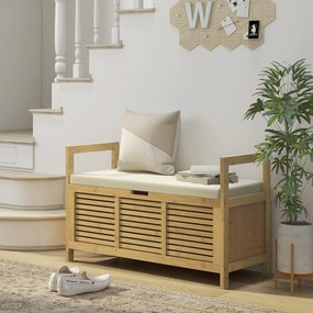 HOMCOM Lavice na boty s výklopným víkem a botníkem, lavice s věšákem z bambusu, přírodní úložný prostor do předsíně a chodby, 100 x 40 x 60 cm | Aoso…