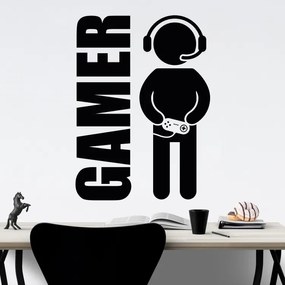 Gamer nebo vlastní text - vinylová samolepka na zeď 80x59cm