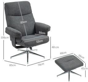 HOMCOM Relaxační křeslo s taburetem, čalouněné TV křeslo s funkcí polohování, polohovací křeslo se sametovým vzhledem, nosnost do 150 kg, do obývacíh…