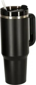 KIK černá / Termohrnek s brčkem / 1200 ml / dvojitá stěna / brčko