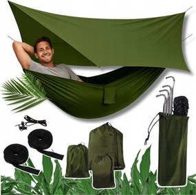Turistická houpací síť s moskytiérou Tarp 2-místná 260×140 cm khaki 250 kg