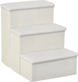 PawHut Schody pro domácí mazlíčky, skládací 3 stupně se storage pro kočky a psy, MDF Bílá 40 x 54 x 48 cm | Aosom