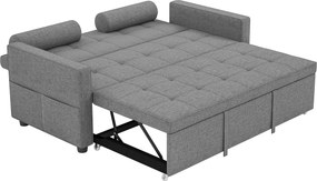 HOMCOM 2místná rozkládací pohovka 3‑v‑1 s dvojlůžkem, nastavitelným opěradlem a 2 polštáři 151x137,5x84 cm, šedá