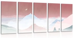 5-dílný obraz měsíc nad pastelovými horami - 200x100 cm