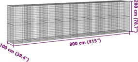Gabionový koš s víkem 800 x 100 x 200 cm pozinkované železo 3295239