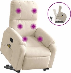Zvedací masážní polohovací křeslo béžové tkanina z mikrovlákna 3204941