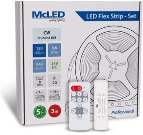 Led pásek mcled set led pásek 3 m s ovladačem, cw, 9,6 w/m