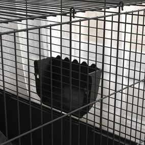 Bouda PawHut pro malá zvířata s výběhem, 112,5L x 99W x 54H cm, s lahví na vodu, krmítkem, miskou na krmení, pro malá zvířata, ocel, černá | Aosom