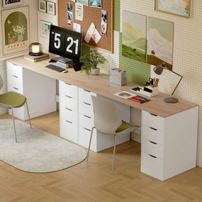 HOMCOM 140 cm počítačový stůl, 8 zásuvek, psací stůl pro domácí kancelář, ložnici, ocel, dřevo, přírodní