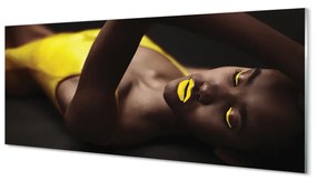 akrylový obraz Žena žlutá ústa 120x60 cm