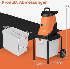 Costway 2800 W elektrický drtič s 50 L sběrná nádoba štěpkovač elektrický