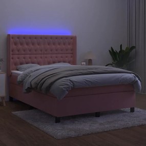 Box spring postel s matrací a LED růžová 140x190 cm samet 3139744