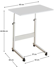 Kondela Nastavitelný PC stůl s kolečky, bílá, JUSTUS