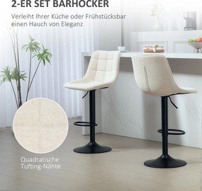 Sada barových židlí HOMCOM, 2 ks, čalouněná židle s opěrkou, ocelový rám, vzhled chenille, výškově nastavitelné kuchyňské židle s opěrkou pro nohy, 3…