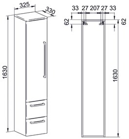 Mereo Bino koupelnová skříňka vysoká 163 cm levá dub Arlington CN627