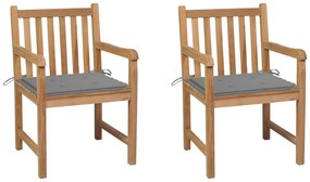 Zahradní židle 2 ks šedé podušky masivní teakové dřevo,  3062731