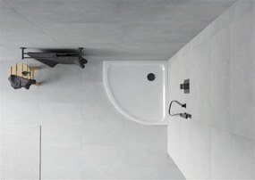 Mexen Flat, čtvrtkruhová akrylátová sprchová vanička 100x100x5 cm SLIM, bílá, černý sifon, 41101010B