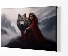 Obraz na plátně - Dívka s vlkem v horách, fantasy FeelHappy.cz Velikost obrazu: 120 x 80 cm