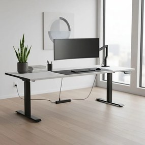 Výškově nastavitelný stůl OfficeTech D, 200 x 80 cm, černá podnož, světle šedá