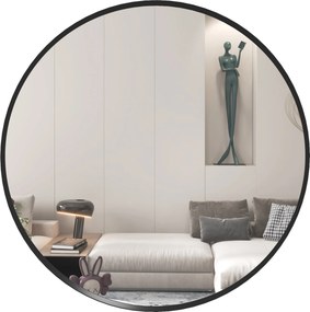 HOMCOM Zrcadlo na zeď, kulaté 60 x 60 cm s hliníkovým rámem, dekorativní zrcadlo do koupelny, obývacího pokoje a ložnice, černé | Aosom