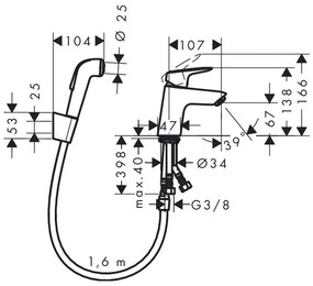 Hansgrohe Logis, páková umyvadlová baterie s bidetovou sprškou, chromová, 71290000