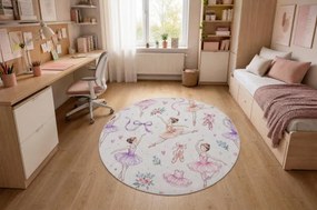 Dětský koberec protiskluzový BAMBINO 61600 krémový / růžový kruh