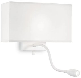 Ideal lux 215693 led nástěnné svítidlo hotel 60w + led 1x1w | e27 | 70lm | 3000k - bílá
