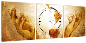 Obraz - Malba rukou plných lásky (s hodinami) (90x30 cm)